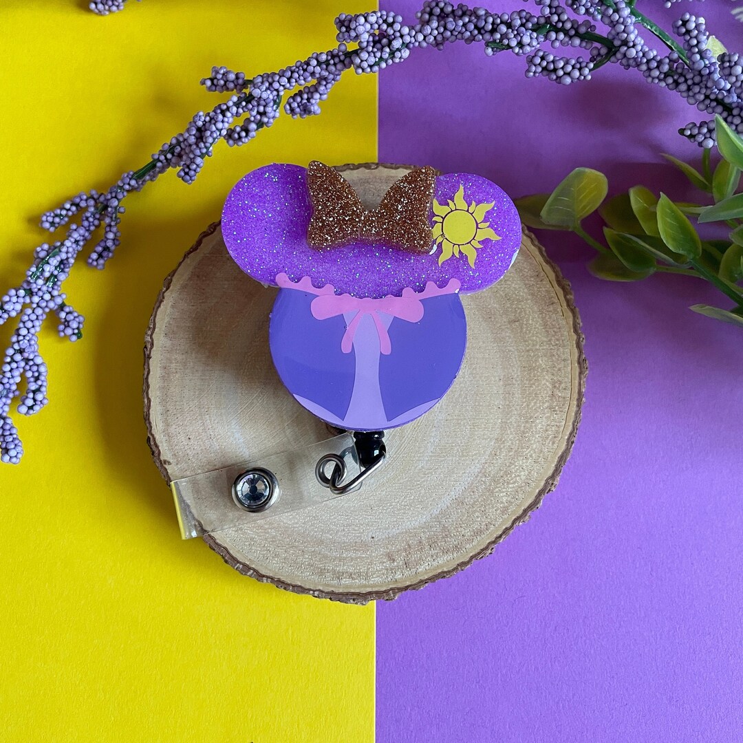Rapunzel Minnie Mouse Badge Reel: Glitter Resin ID Holder - Etsy