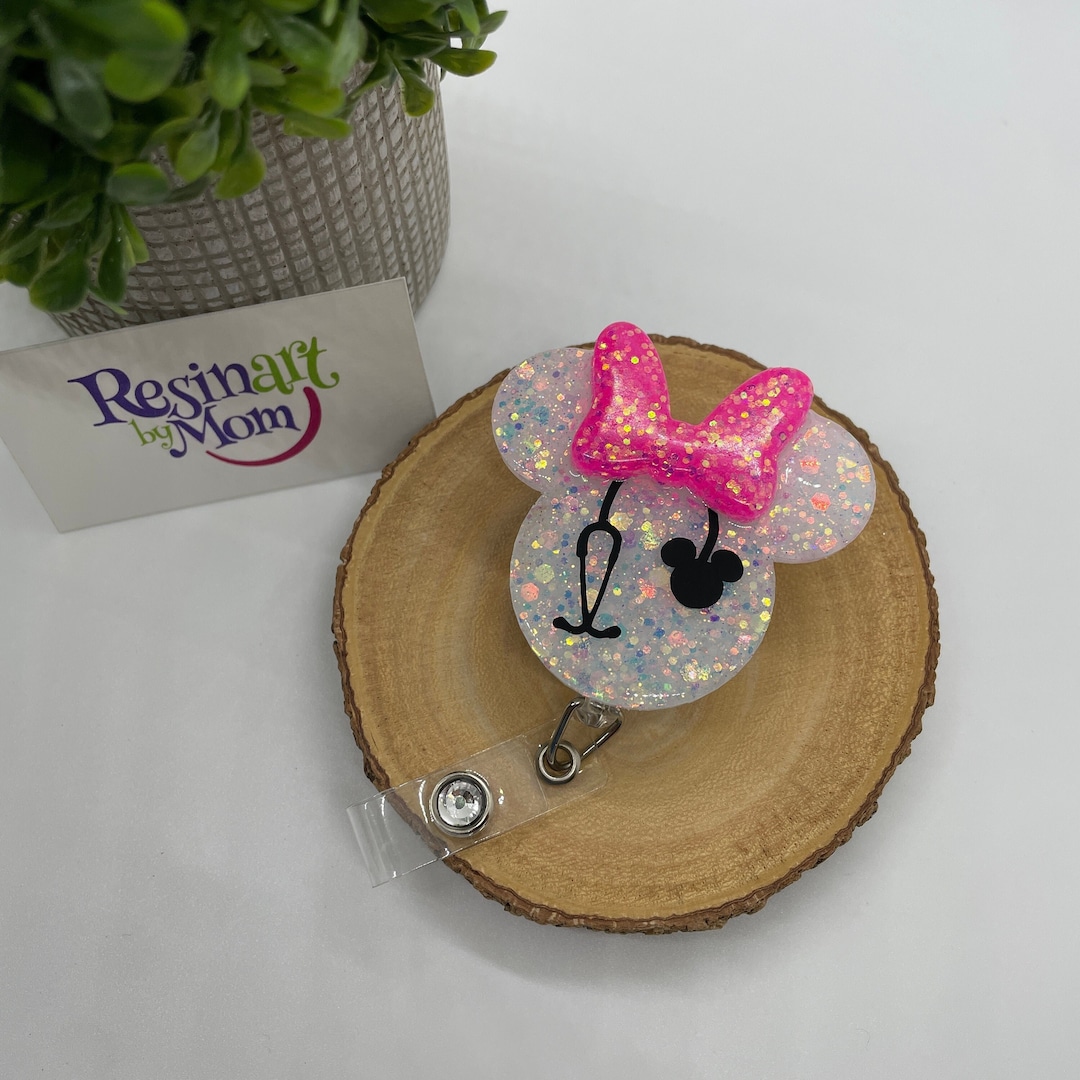 Minnie Mouse Nurse Badge Reel: Glitter Resin ID Holder - Etsy