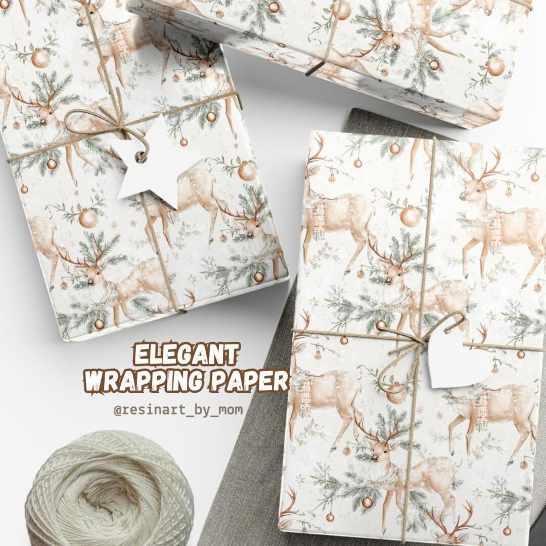Elegant Deer Wrapping Paper – Luxury Christmas Gift Wrap With Gold ...