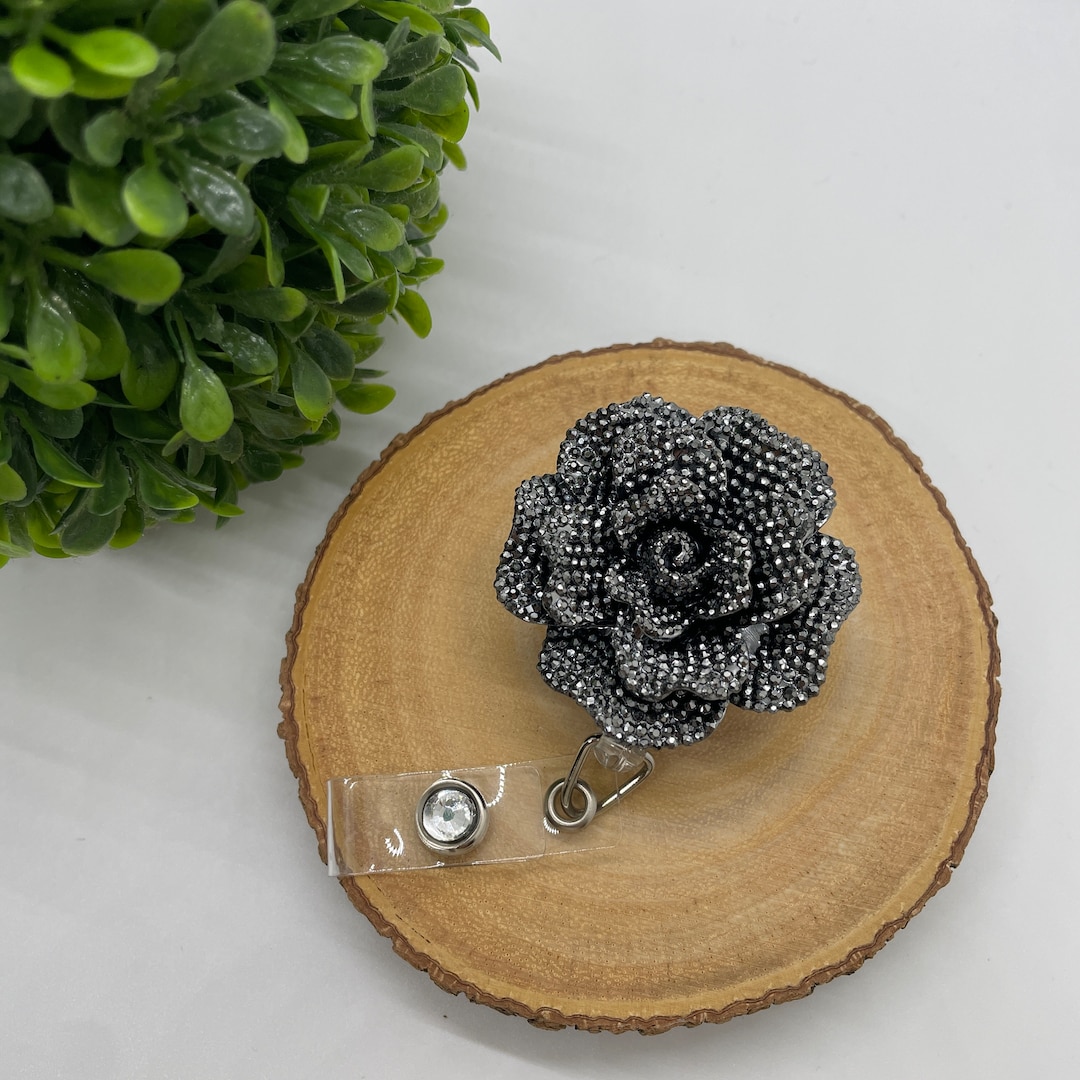 Black Rose Badge Reel / Sparkly Rose Badge Reel / Badge Holder / Badge ...