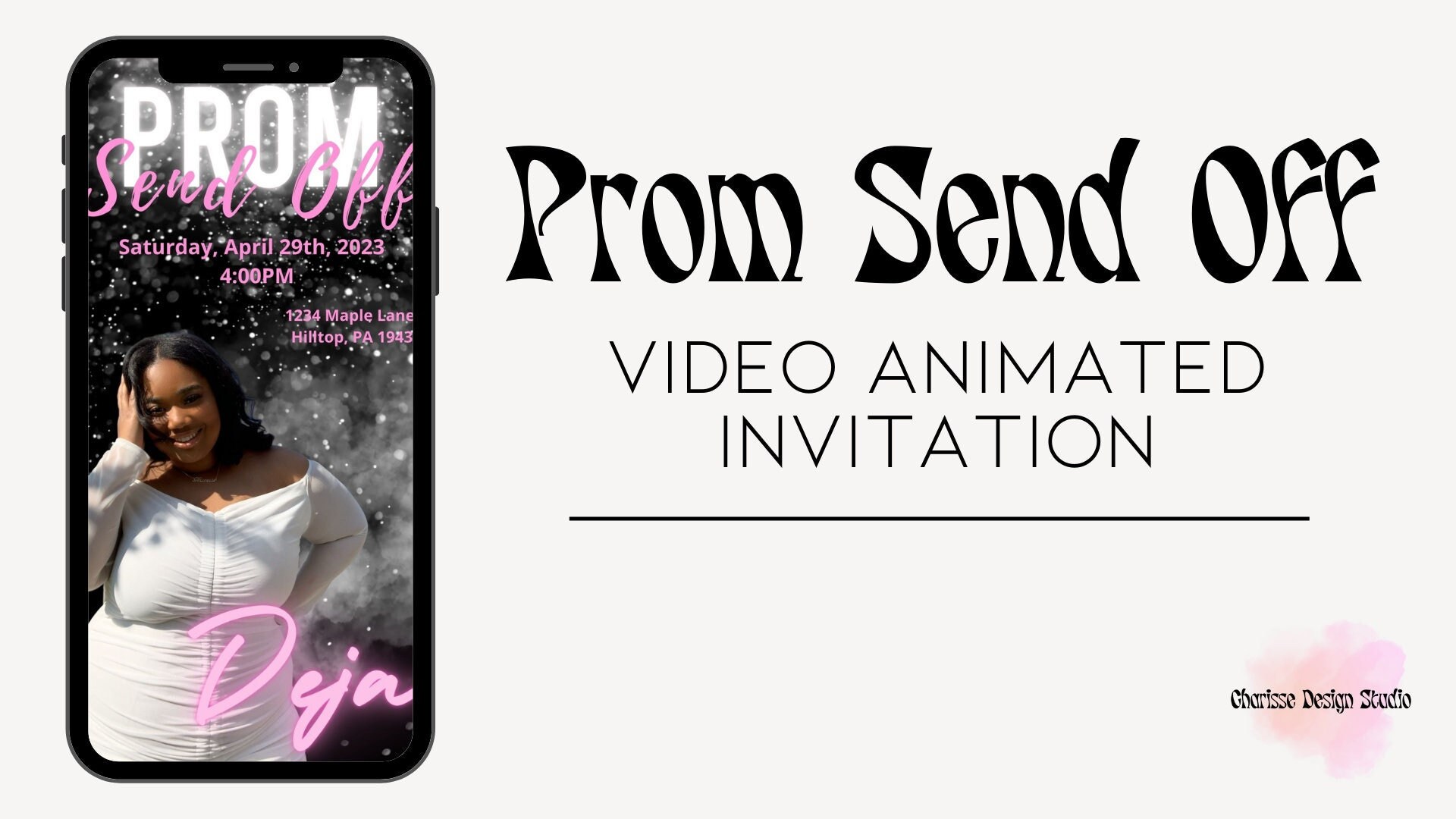 Prom Send off Party Video Animated Invitation, Pink Prom Send off ...