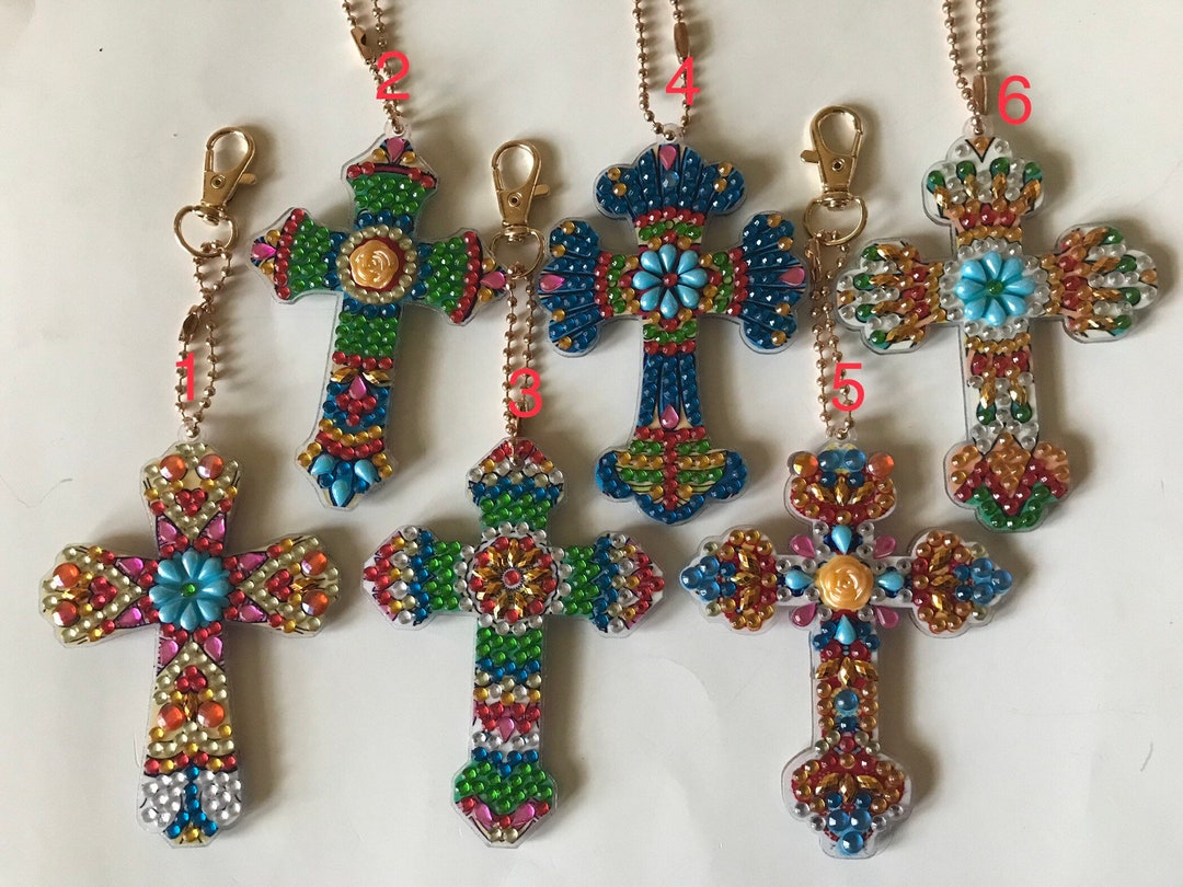 Rhinestone Cross Key Chains - Etsy