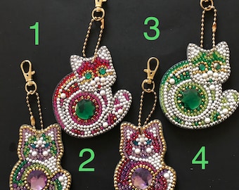 Rhinestone Cat in Teacup Key Chains | Etsy