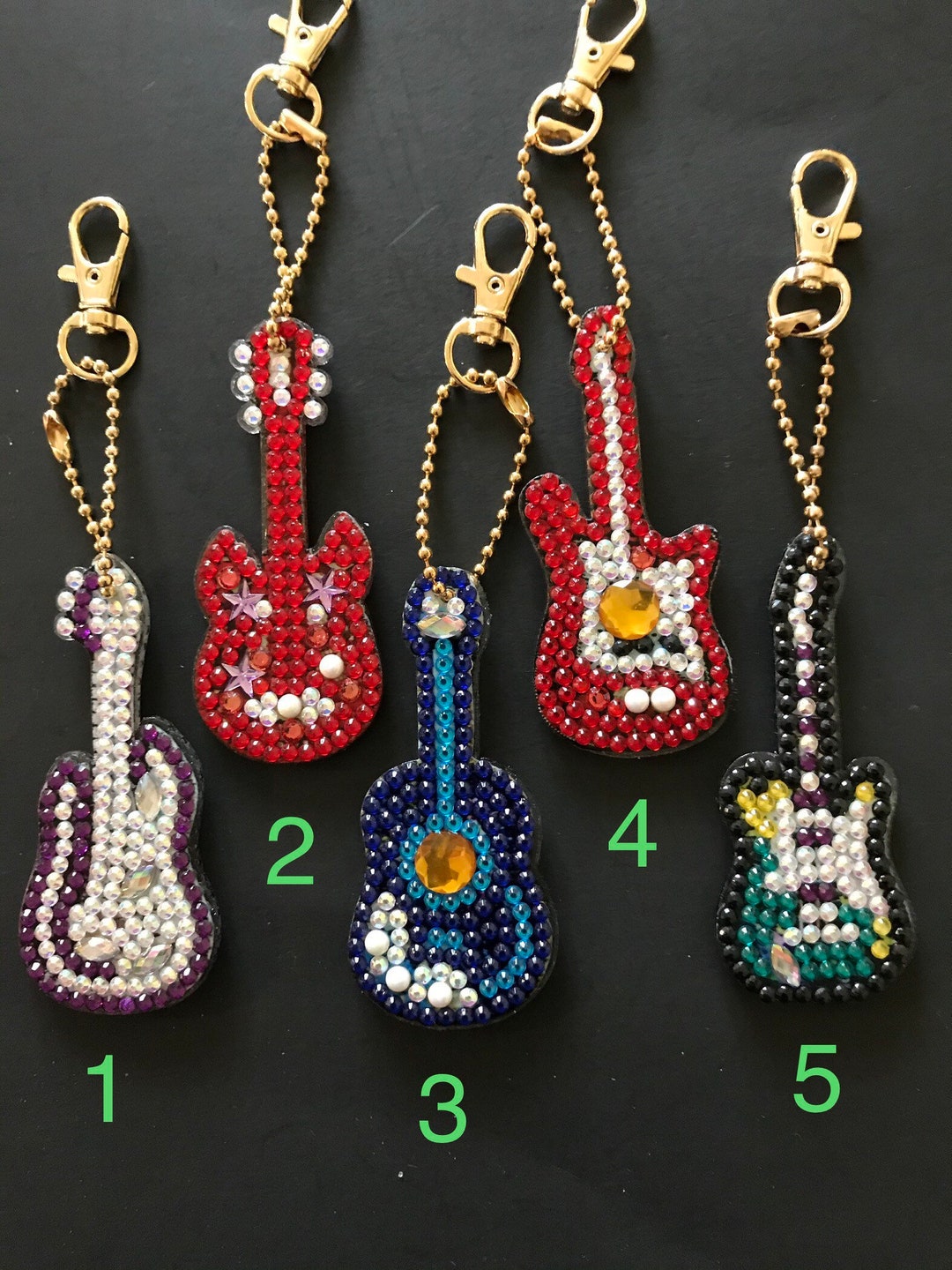 Rhinestone Guitar Key Chains - Etsy