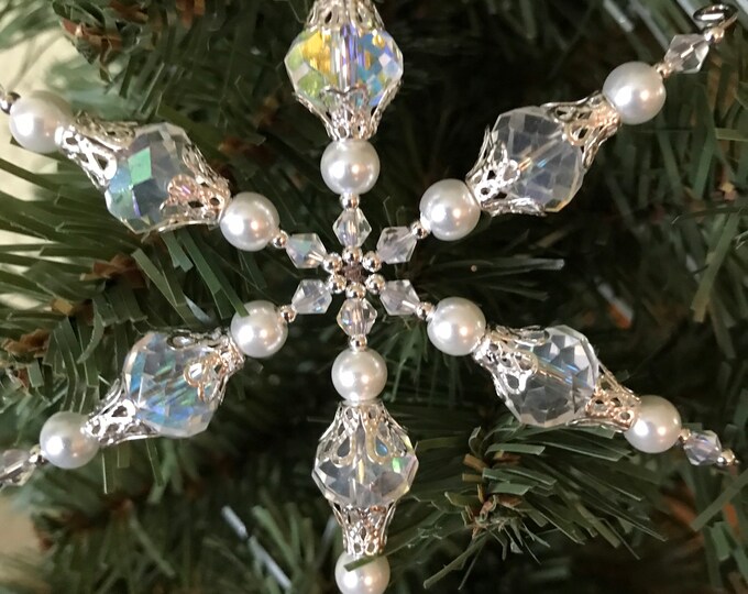 Beaded Silver Snowflake Ornaments - Etsy