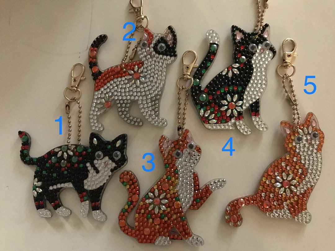 Rhinestone Cat Key Chains - Etsy