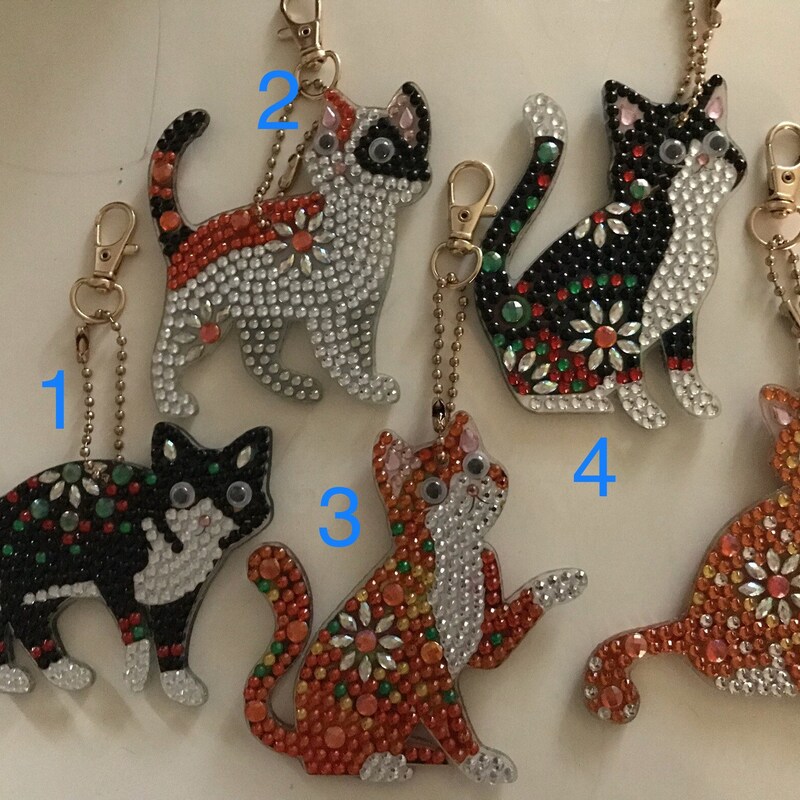 Rhinestone Cat Keychain - Etsy