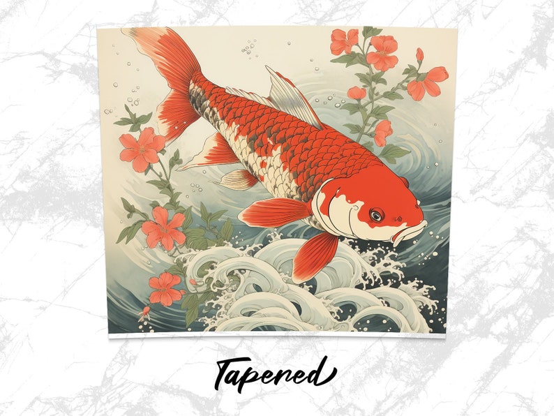Koi Fish Tumbler Design, Japanese Style Carp and Floral Wrap, Fish Art ...