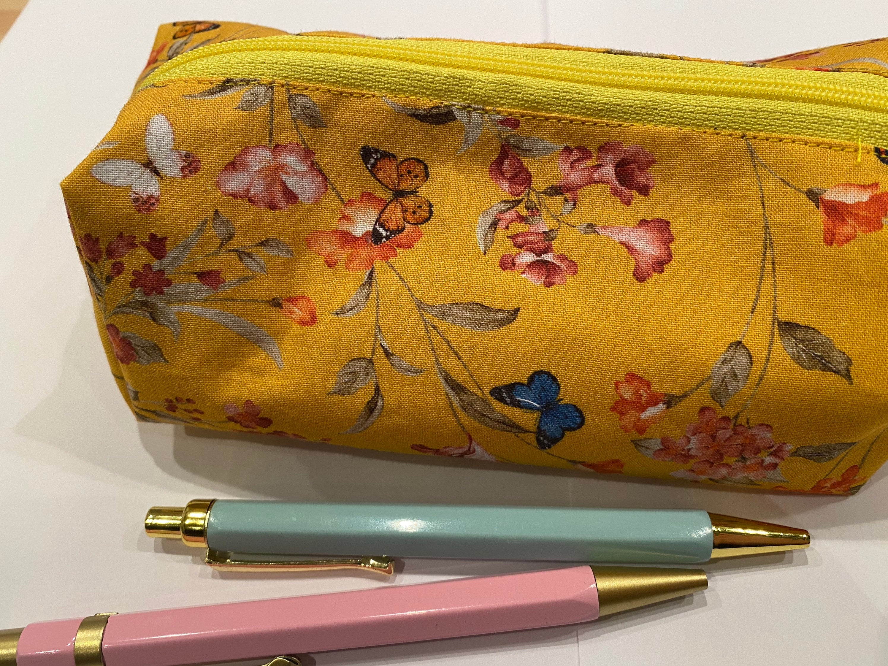 Ochre Floral pencil case fabric pencil case box pencil | Etsy