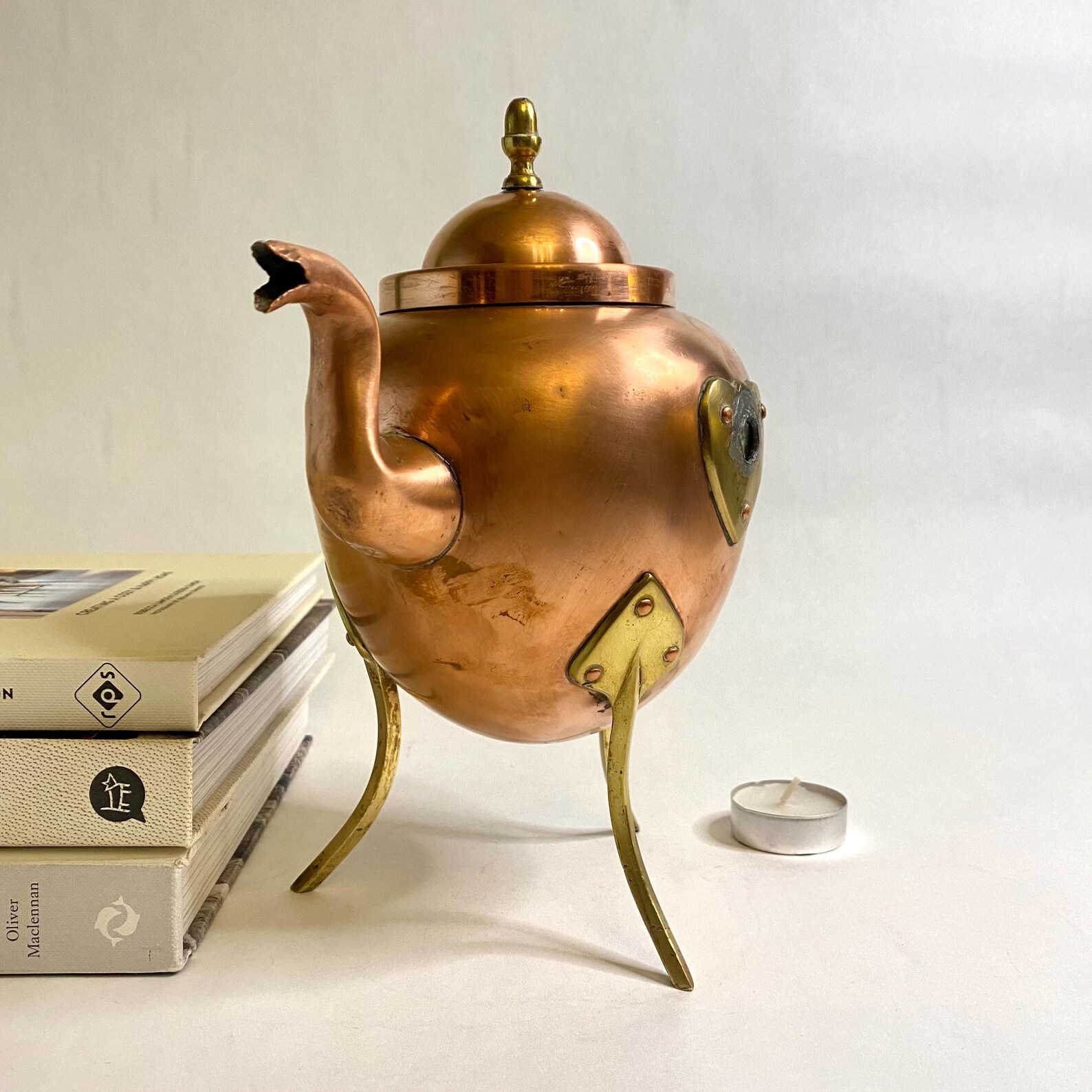 Vintage Copper Coffee Pot: 1 Liter Footed Teapot, Farmhouse Kitchen ...