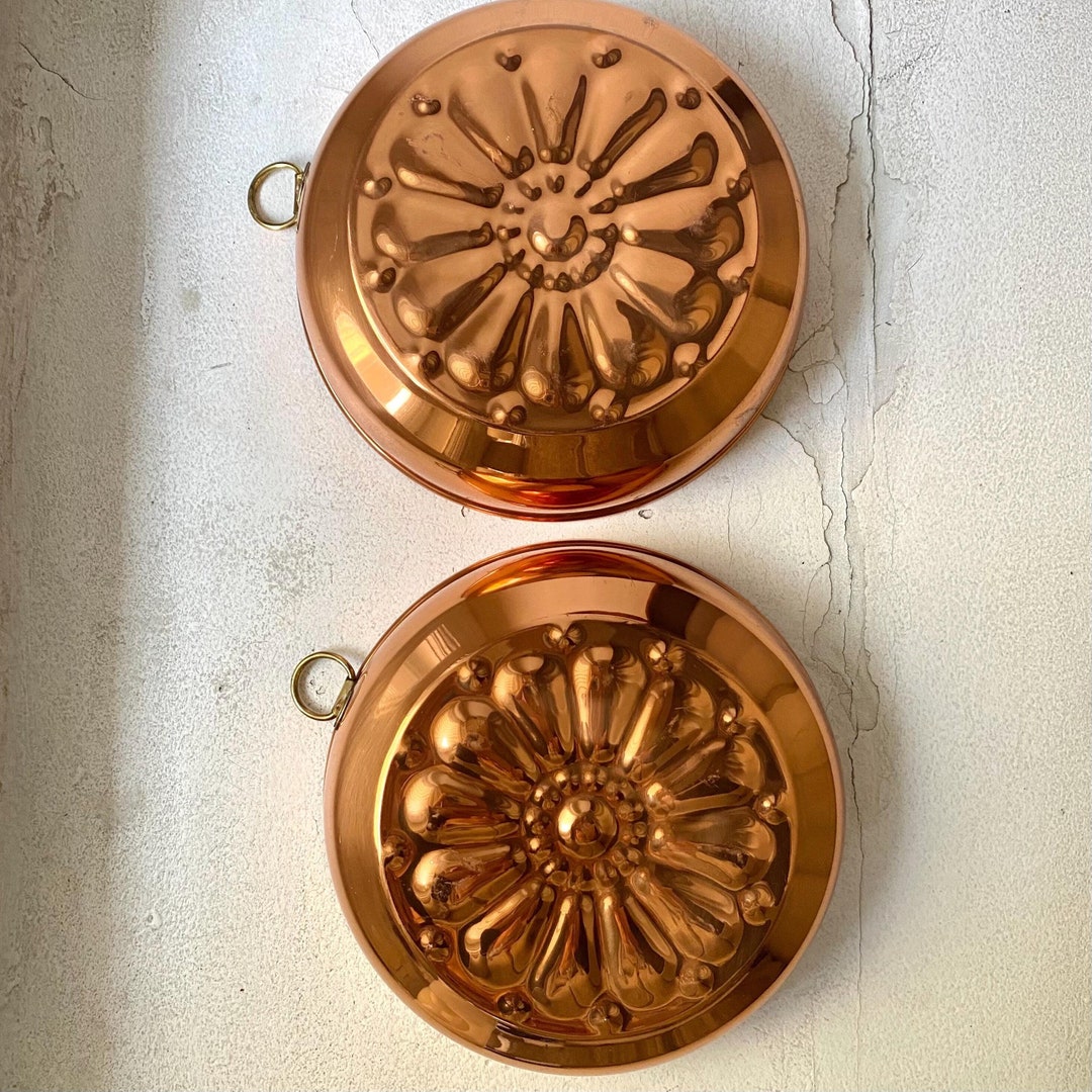 Set of 2 Vintage Copper Cake Molds Decorative Cake Moulds Round Copper ...