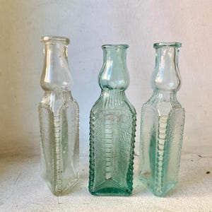 Set of 3 Antique Glass Bottles: Triangular, Vintage Apothecary ...