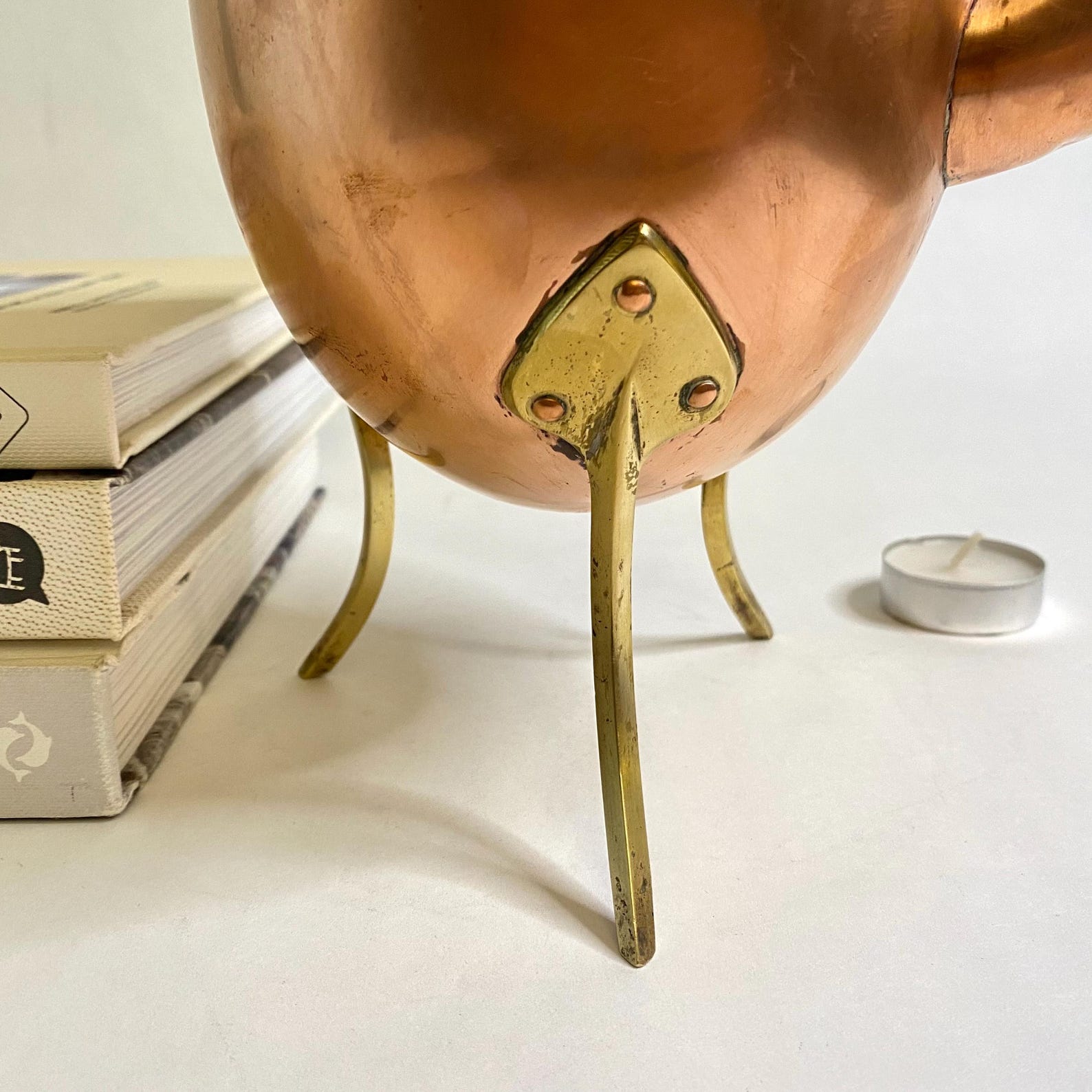 Vintage Copper Coffee Pot: 1 Liter Footed Teapot, Farmhouse Kitchen ...