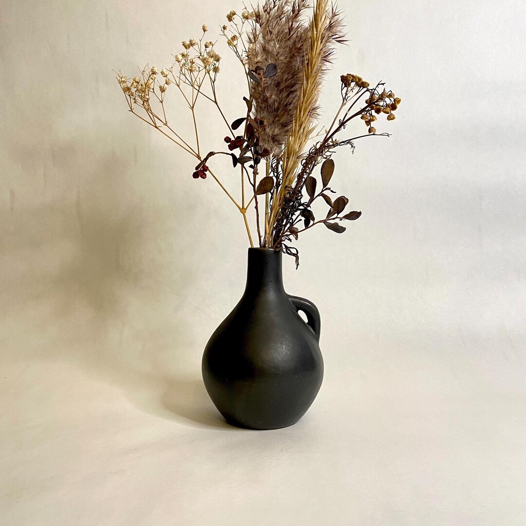 Vintage Black Ceramic Vase Vintage Black Vase Small Black Vase Vintage ...