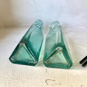 2 Antique Bottles Small Triangular Bottles Vintage Vinegar Bottles ...