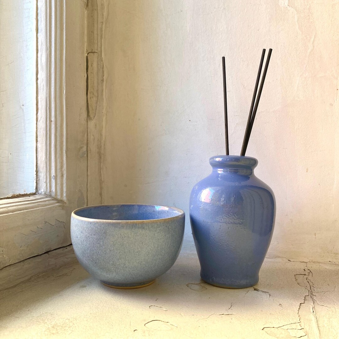 Antique Stoneware Bottle and Vintage Bowl Vintage Blue Ceramic Vase ...