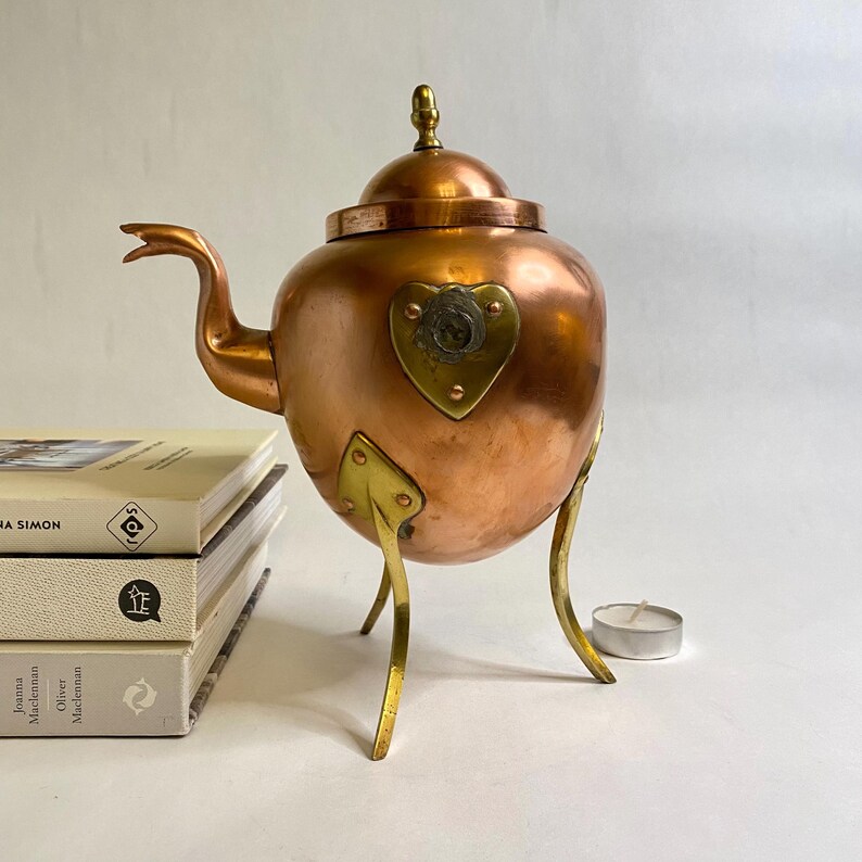 Vintage Copper Coffee Pot: 1 Liter Footed Teapot, Farmhouse Kitchen ...