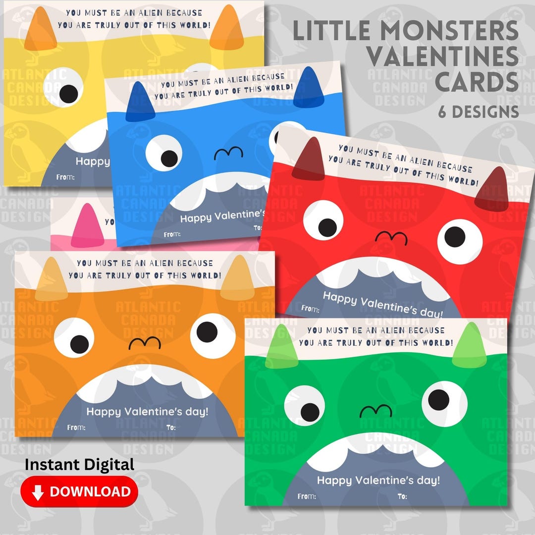 Printable Colourful Monsters Valentine's Day Cards - Etsy