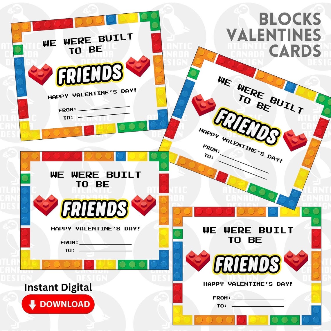 Printable Colourful Blocks Valentine's Day Cards - Etsy