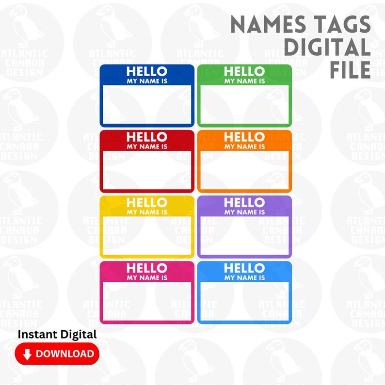 Printable Hello Name Tag Template, Colorful Design (PDF) - Etsy