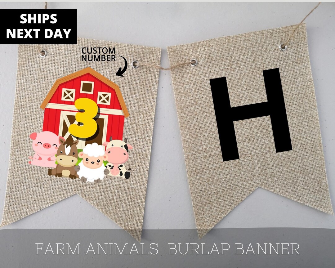 Farm Birthday Burlap Banner, Farm Animals Party Garland, Farm Animals ...