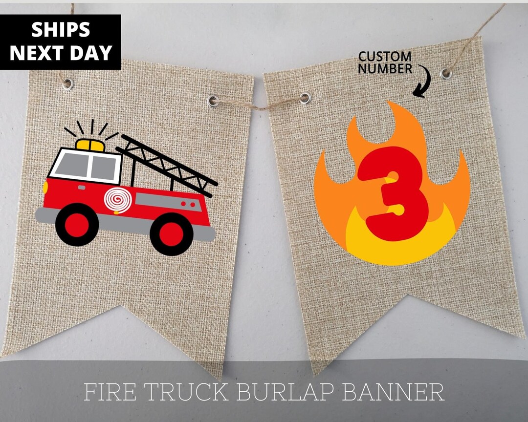 Fire Truck Burlap Banner, Fire Truck Party Garland, Fire Truck Banner ...