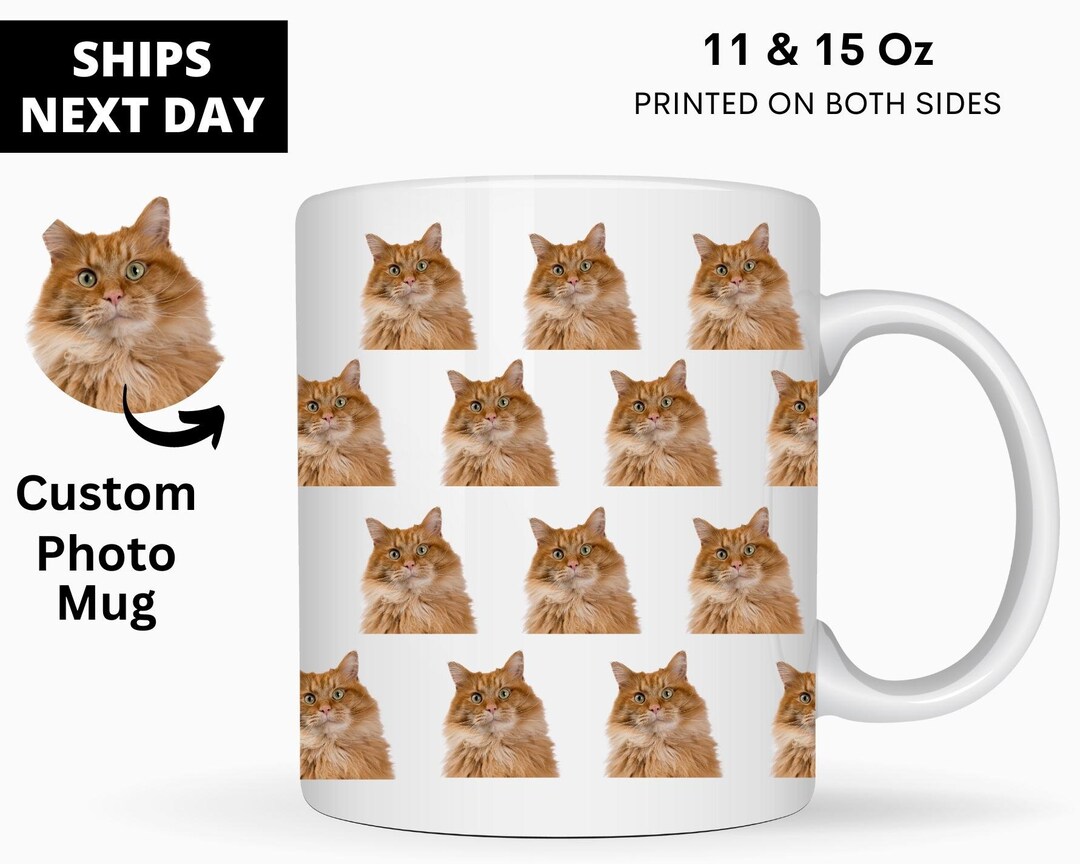 Personalized Pet Photo Mug, Custom Cat or Dog Face Pattern - Etsy