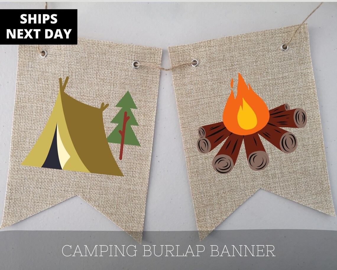 Camping Burlap Banner Camping Party Garland Camping Banner - Etsy