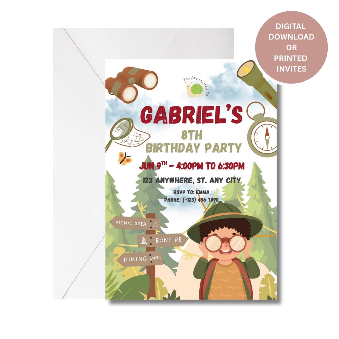 Hiking Birthday Invitation, Camping Party Invites (digital or Printed ...