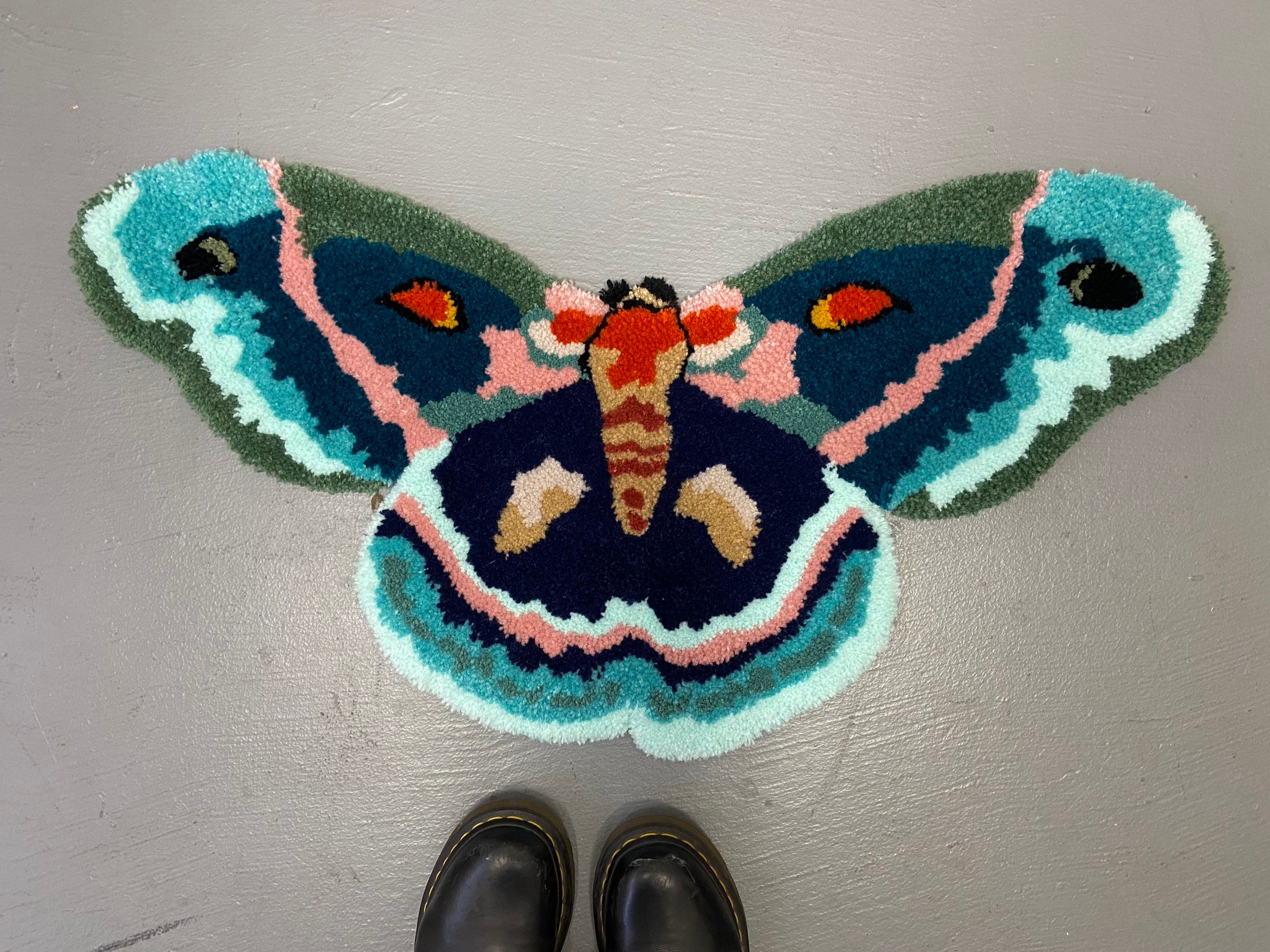 Handmade Tufted Blue Moth Rug - Etsy