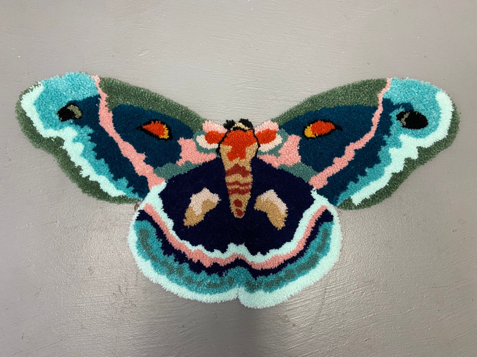 Handmade Tufted Blue Moth Rug - Etsy