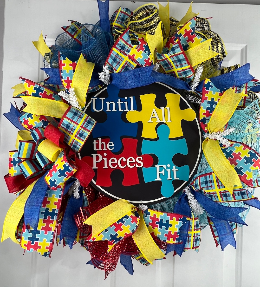 Autism Awareness Wreath for Front Door | Autism Puzzle Wreath for ...
