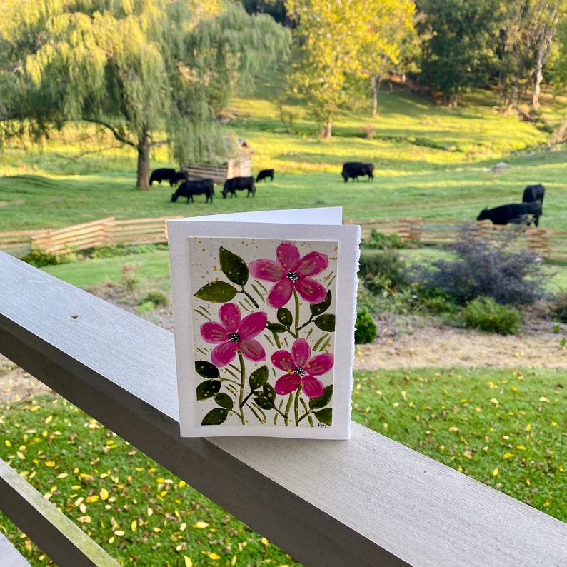 Hand-painted Pink Flower Original Watercolor Card, Water Color Flower ...