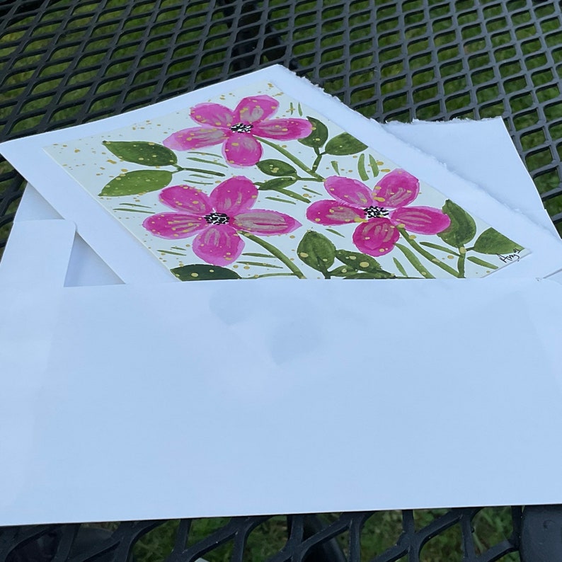 Hand-painted Pink Flower Original Watercolor Card, Water Color Flower ...