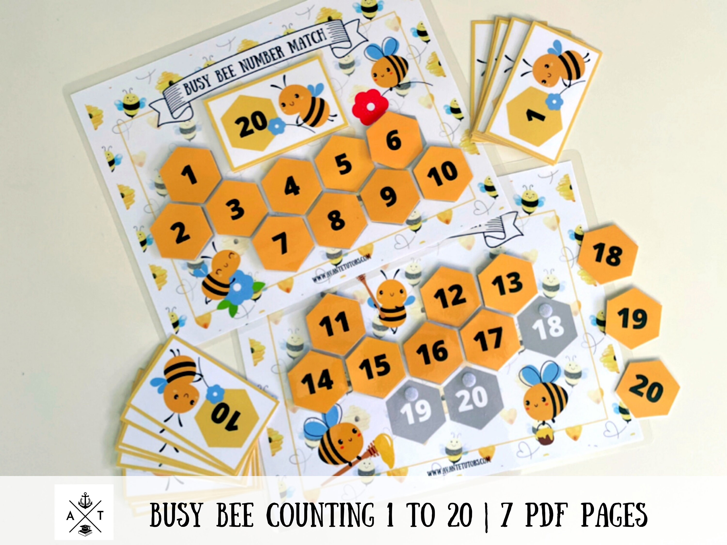 Counting Practice From 1 to 20 for Toddlers Busy Bee Number - Etsy
