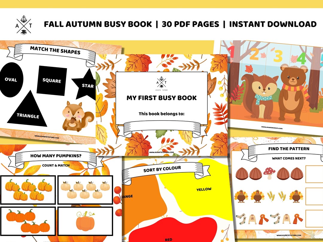 Fall Busy Book Printable, Autumn Activity for Toddlers, Preschool ...