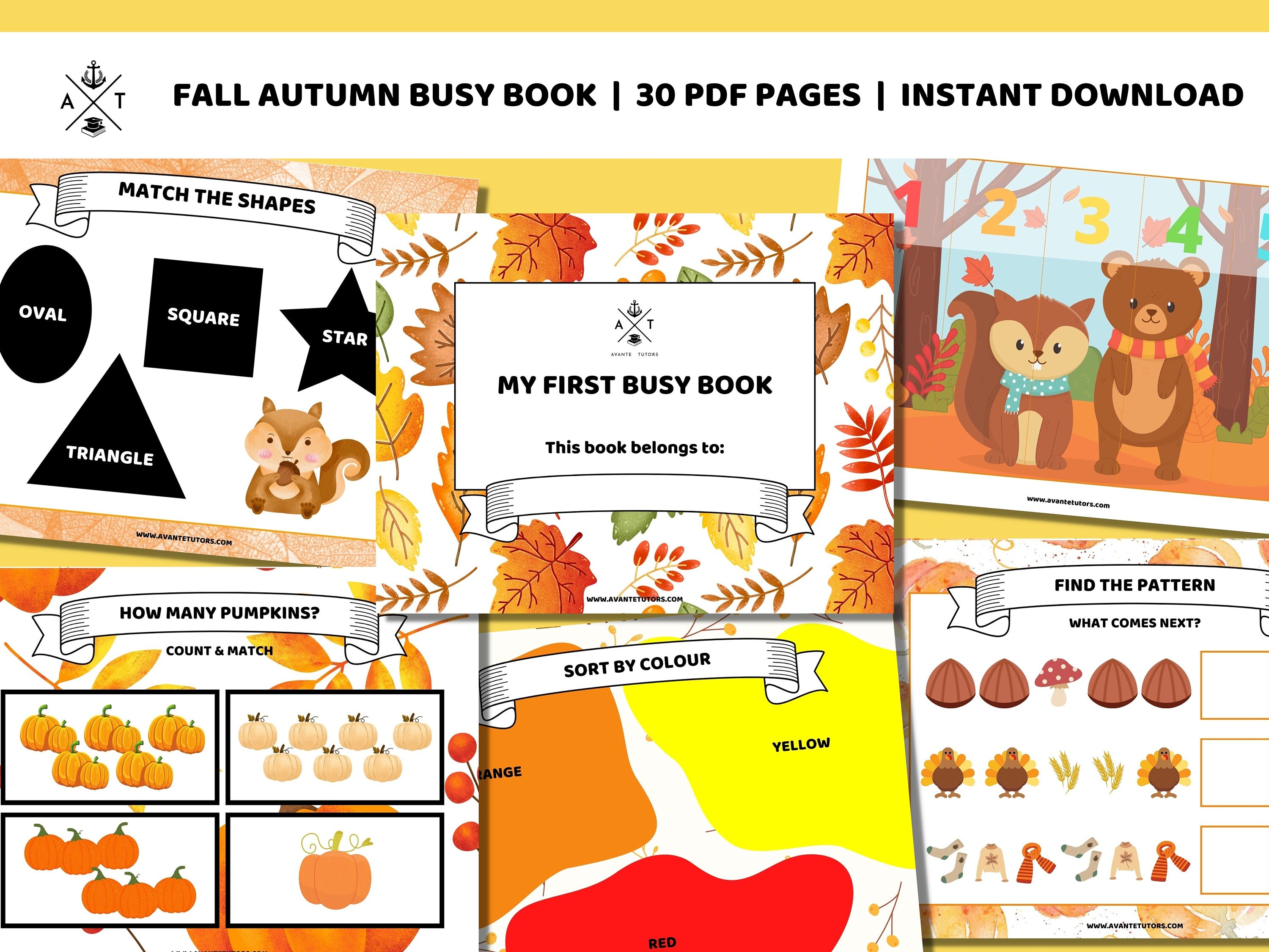 Fall Busy Book Printable, Autumn Activity for Toddlers, Preschool ...