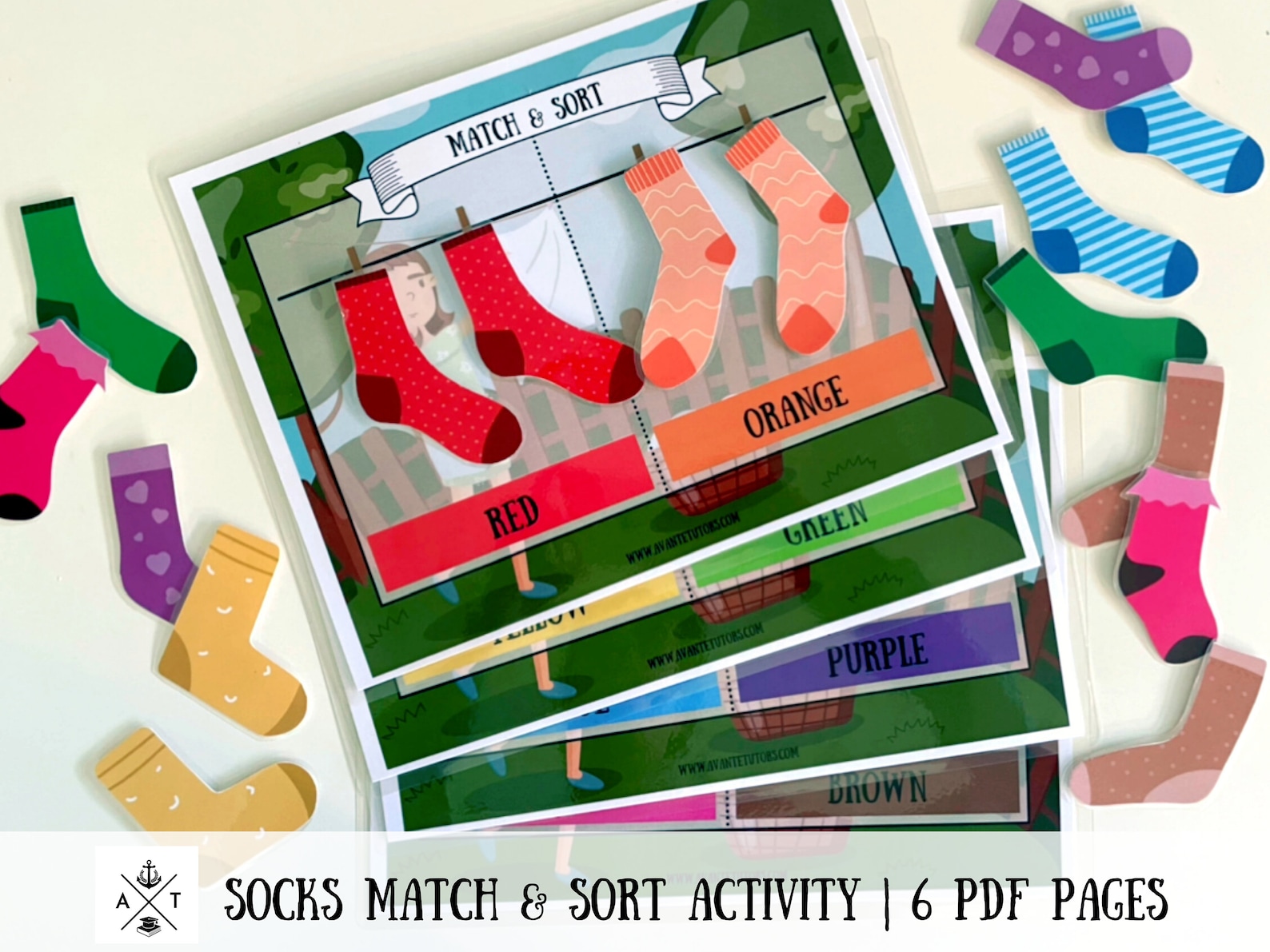 Color Matching Busy Book Page, Sock Sorting Activity, Preschool ...