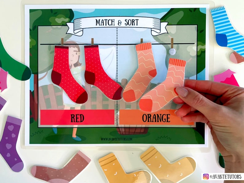 Color Matching Busy Book Page, Sock Sorting Activity, Preschool ...