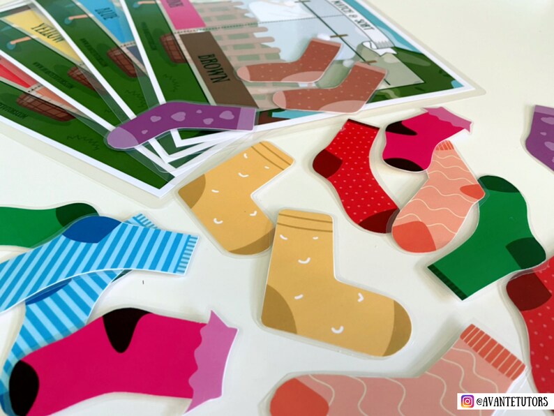 Color Matching Busy Book Page, Sock Sorting Activity, Preschool ...