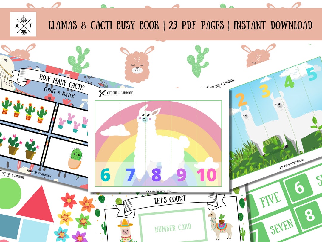 Toddler Busy Book Printable With Llamas & Cacti, Number Activities ...