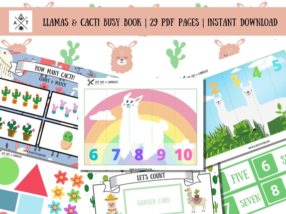 Toddler Busy Book Printable With Llamas & Cacti Number | Etsy