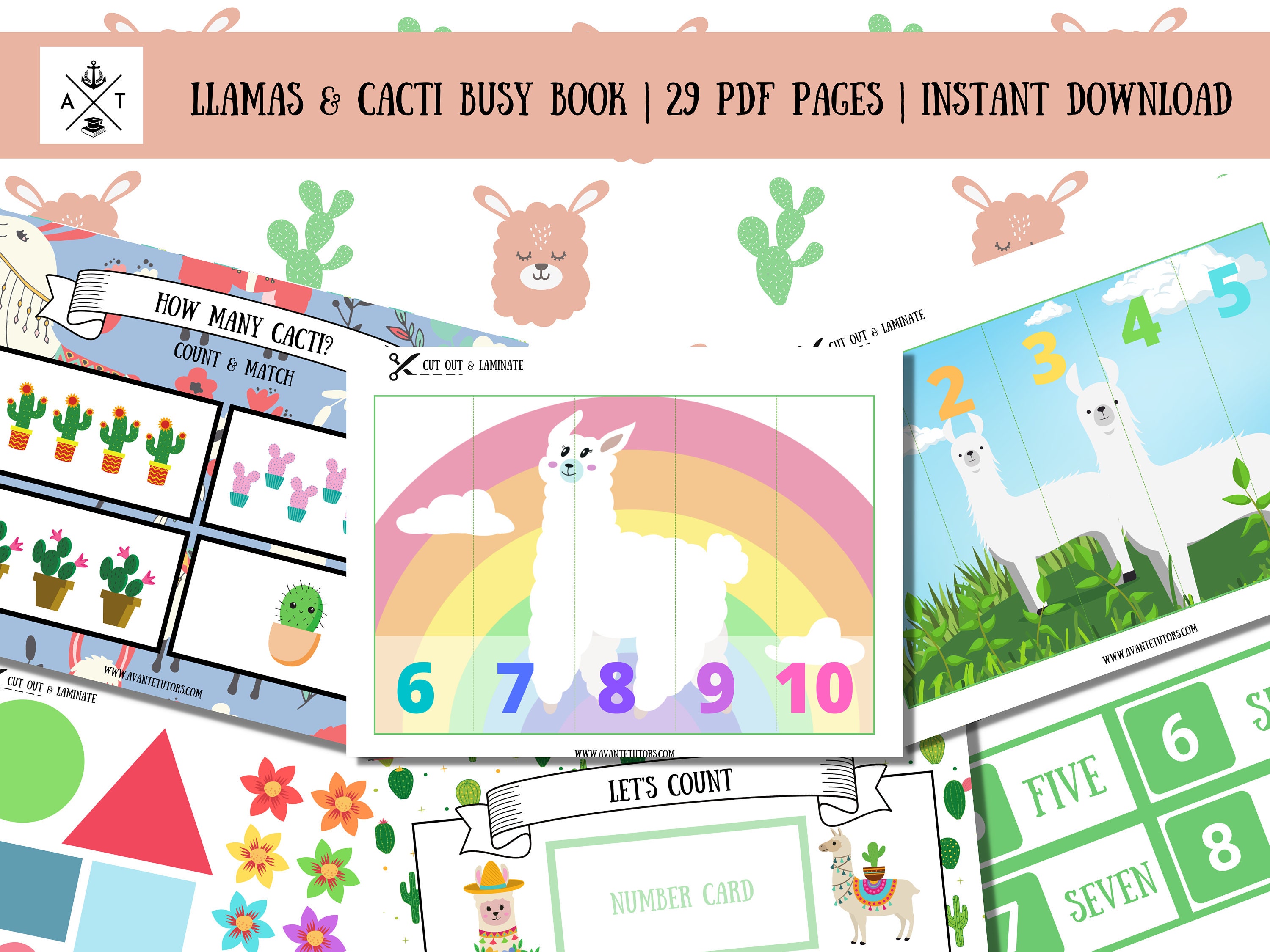 Toddler Busy Book Printable With Llamas & Cacti Number | Etsy