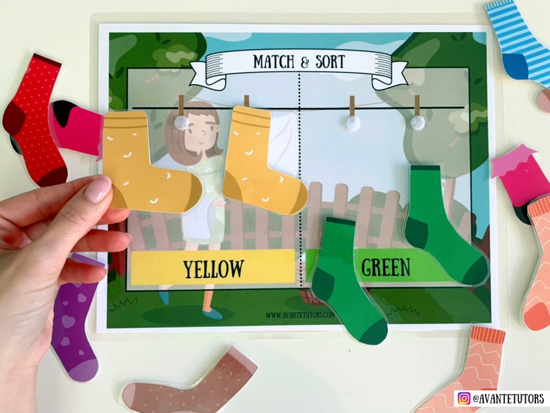 Color Matching Busy Book Page, Sock Sorting Activity, Preschool ...