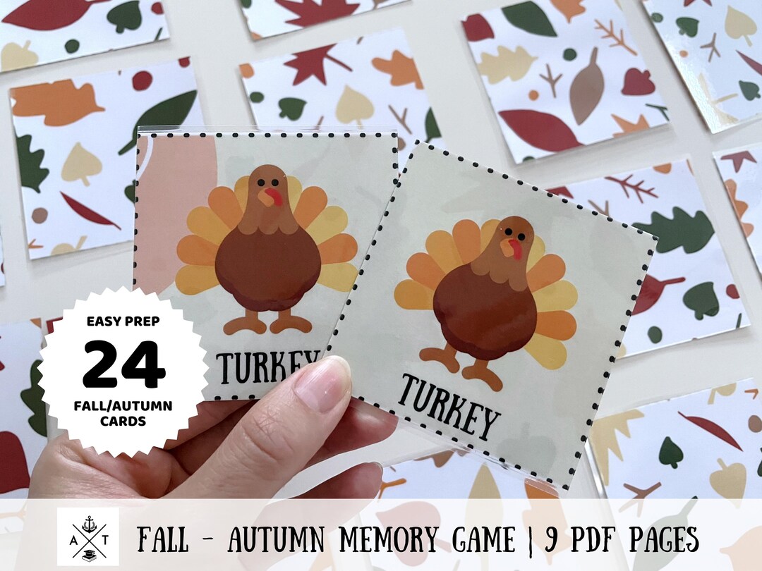 Fall Memory Matching Card Game for Kids, Autumn Printable for Toddlers ...
