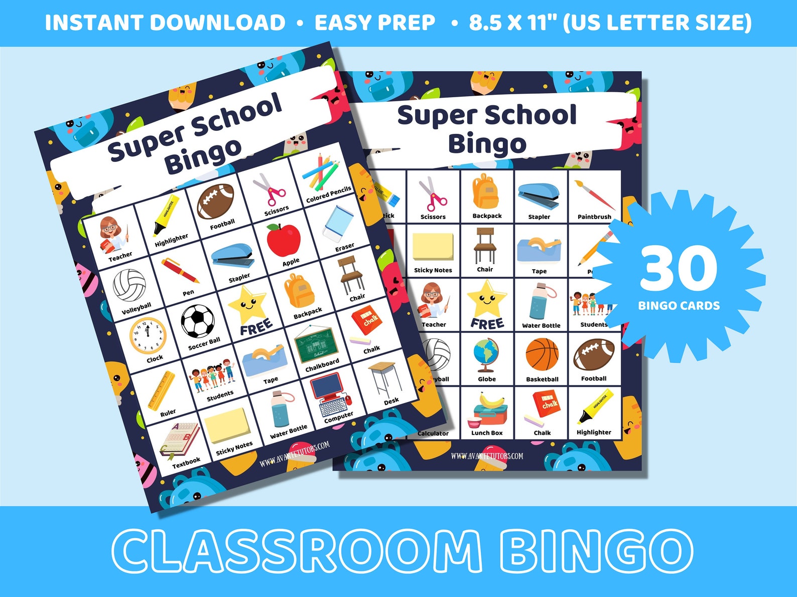 Classroom Bingo for Back to School, Classroom Games, Printable Bingo ...