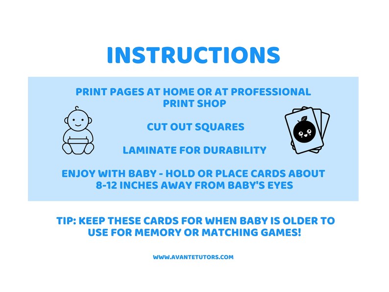 50 High Contrast Baby Sensory Cards Printable, Black and White ...