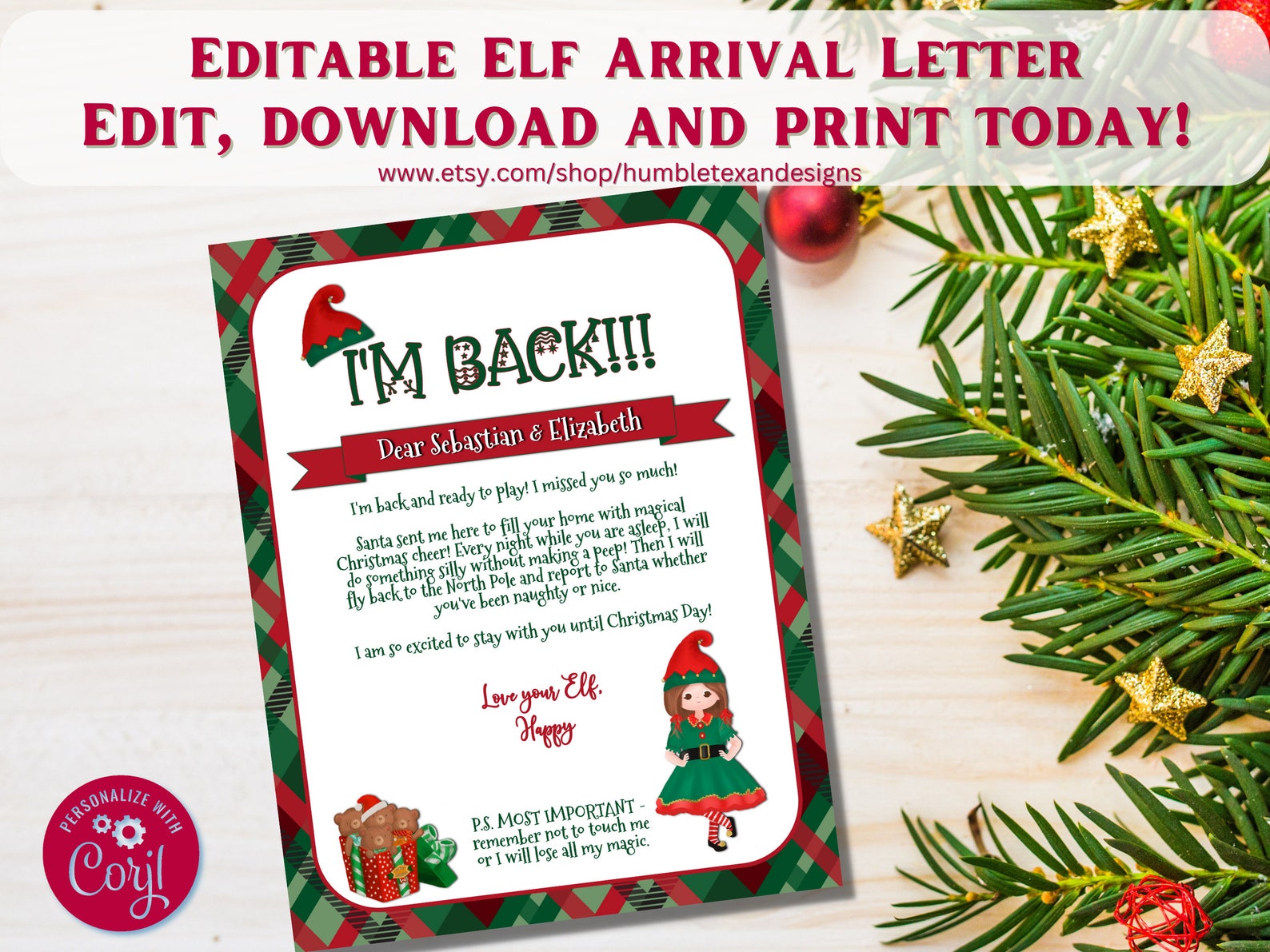 EDITABLE Elf Arrival Letter, I'm Back Elf Letters, Hello Letter From ...