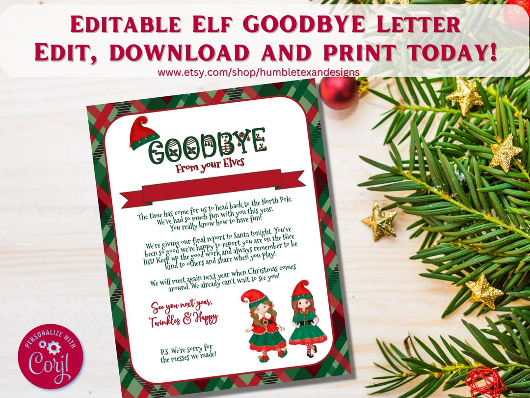 EDITABLE Elves Goodbye Letter, Elf Farewell, Printable Template ...