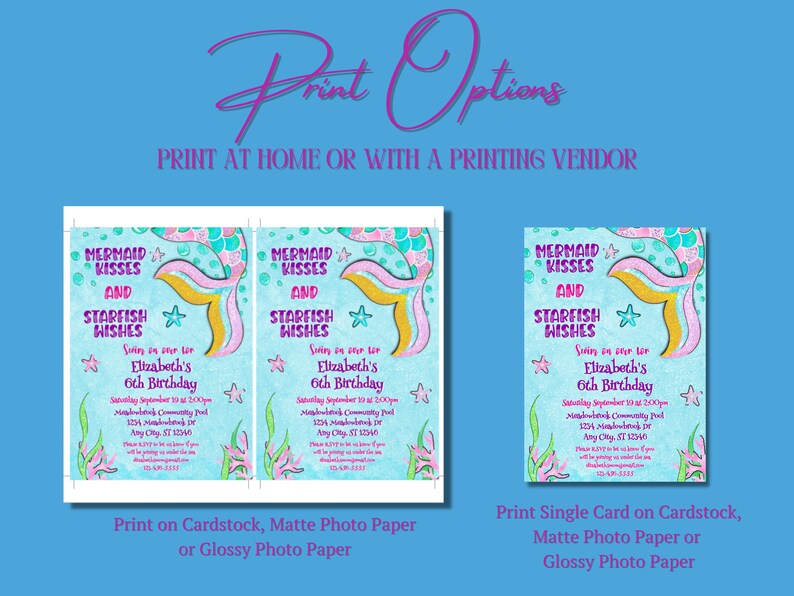 Mermaid Birthday Invitation Digital Download Printable, Mermaid Kisses ...